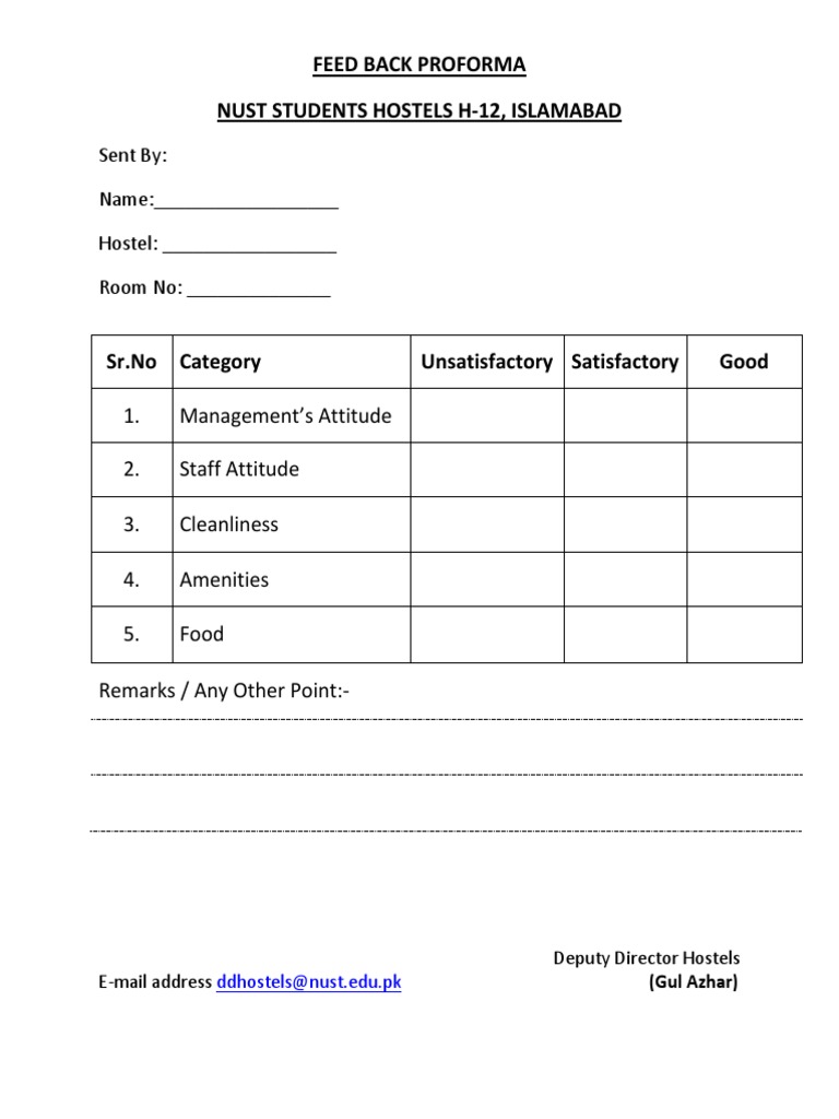 Feed Back Proforma PDF | PDF