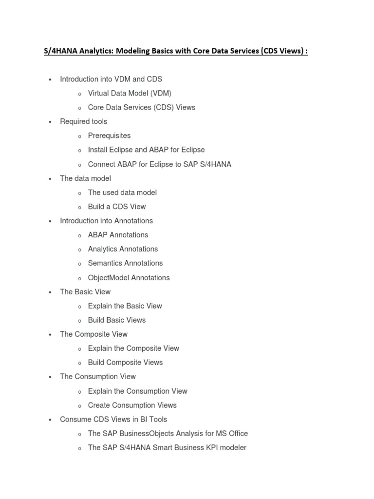 S/4HANA Analytics: Modeling Basics With Core Data Services (CDS Views) | PDF