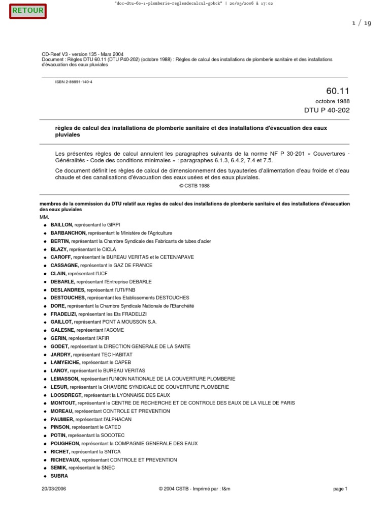 Dtu 60 1 Plomberie Reglesdecalcul Gobck | PDF | Plomberie | Code de la ...