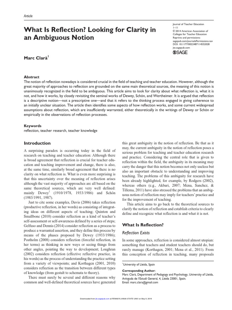 Clarà What Is Reflection | PDF | Inquiry | John Dewey