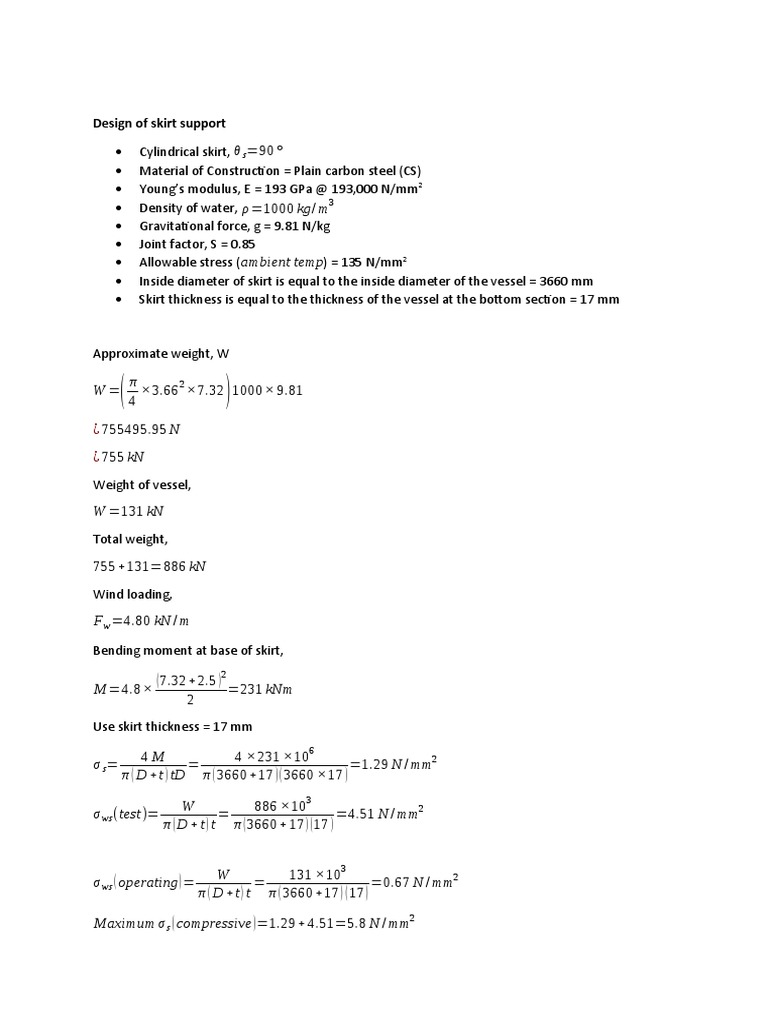 Design of Skirt Support | PDF