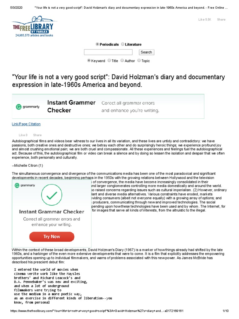 Your Life Is Not A Very Good Script - David Holzman's Diary and ...