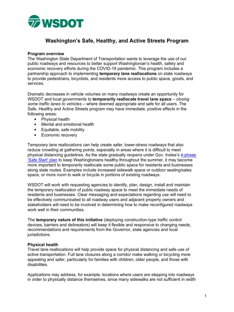 WSDOT Temporary Safe, Healthy, and Active Streets Program | PDF ...