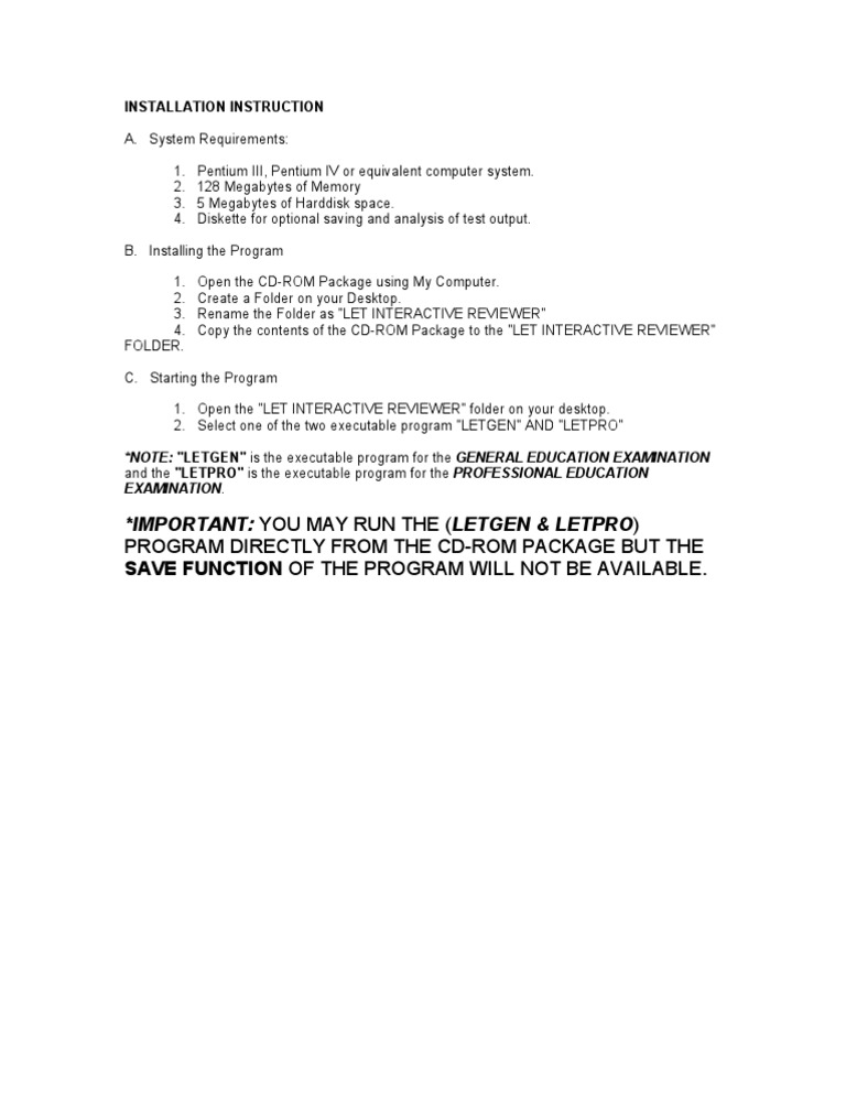 LET Interactive Reviewer Installation Guide | PDF