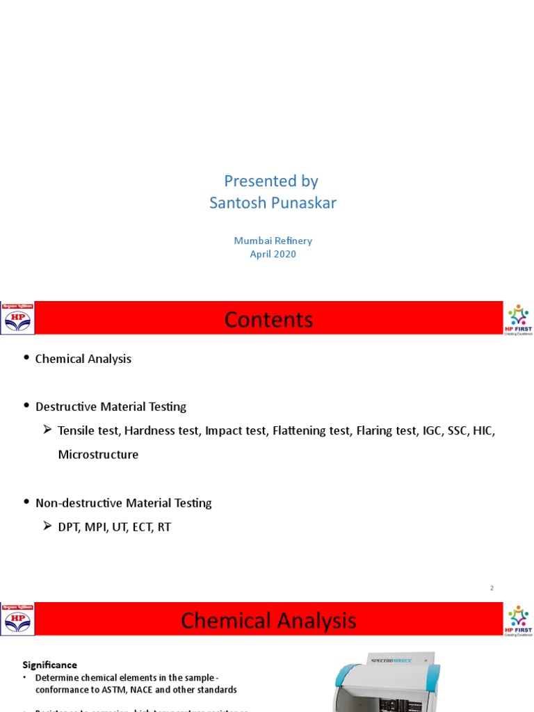Destructive And Non Destructive Material Testing Presented By Santosh