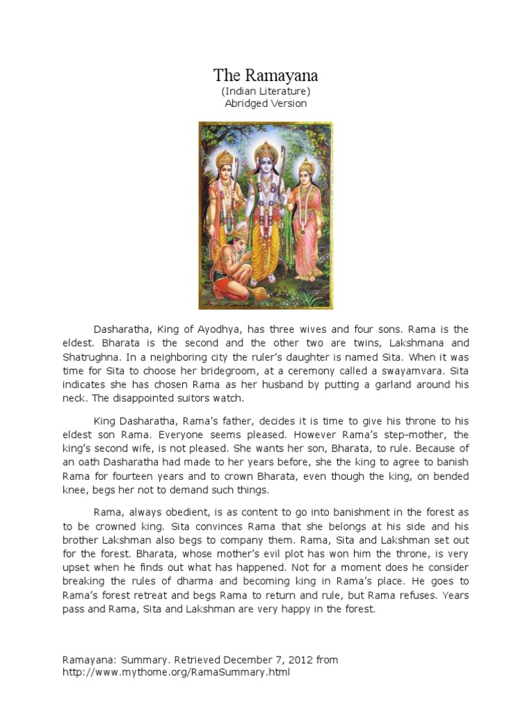 The Ramayana (Abridged Version) | PDF | Sita | Rama