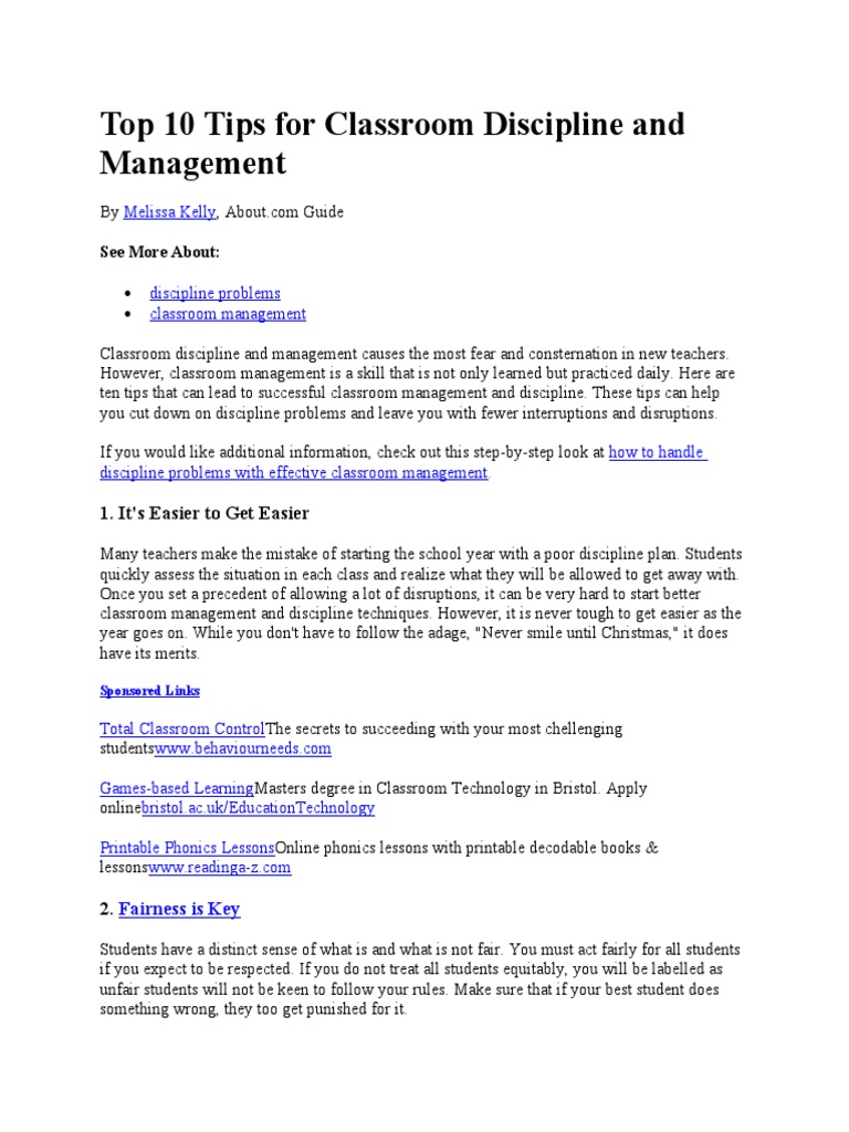 Top 10 Tips For Classroom Discipline and Management | PDF | Classroom ...