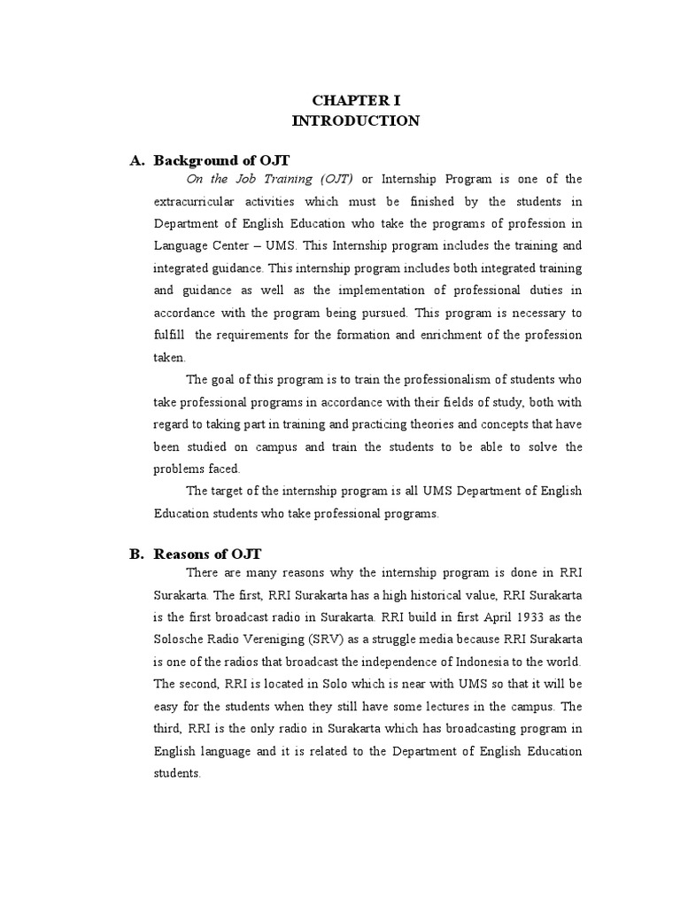 A. Background of OJT: On The Job Training (OJT) or Internship Program Is One of The | PDF ...