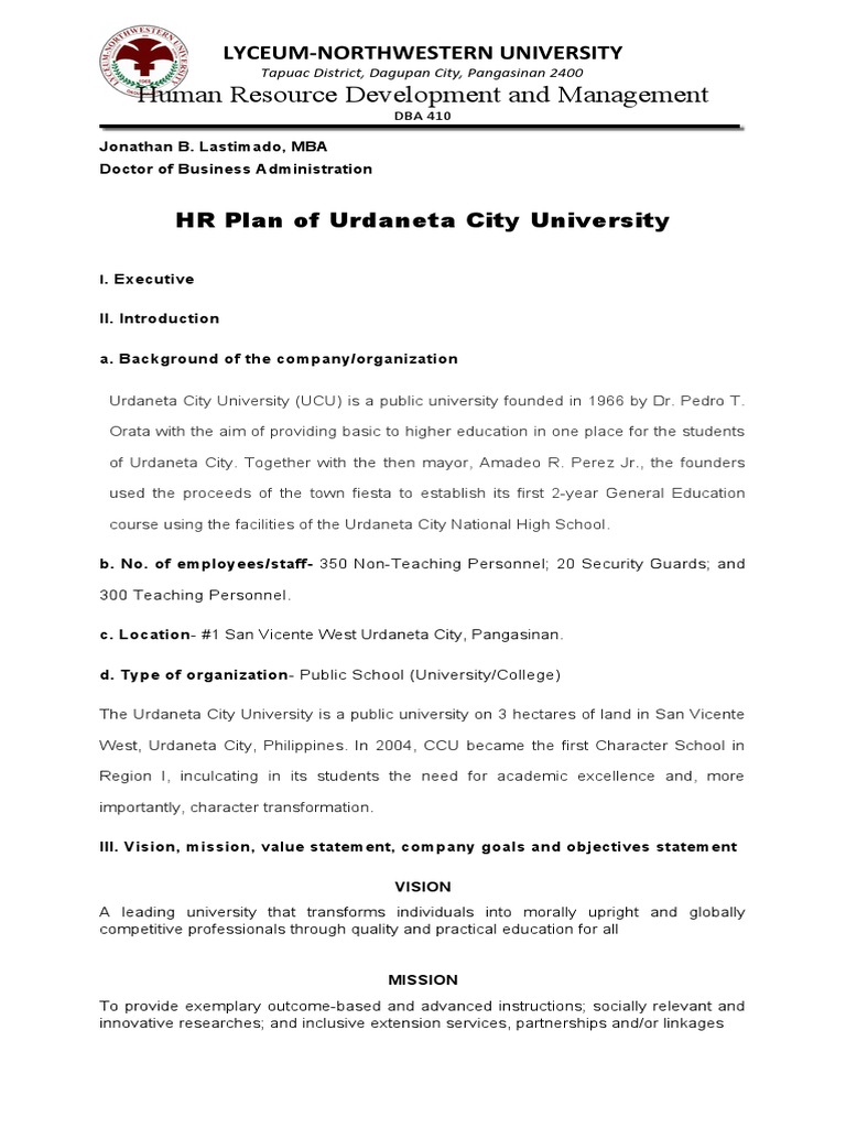HR Plan - Human Resource Development and Management | PDF | Master Of ...