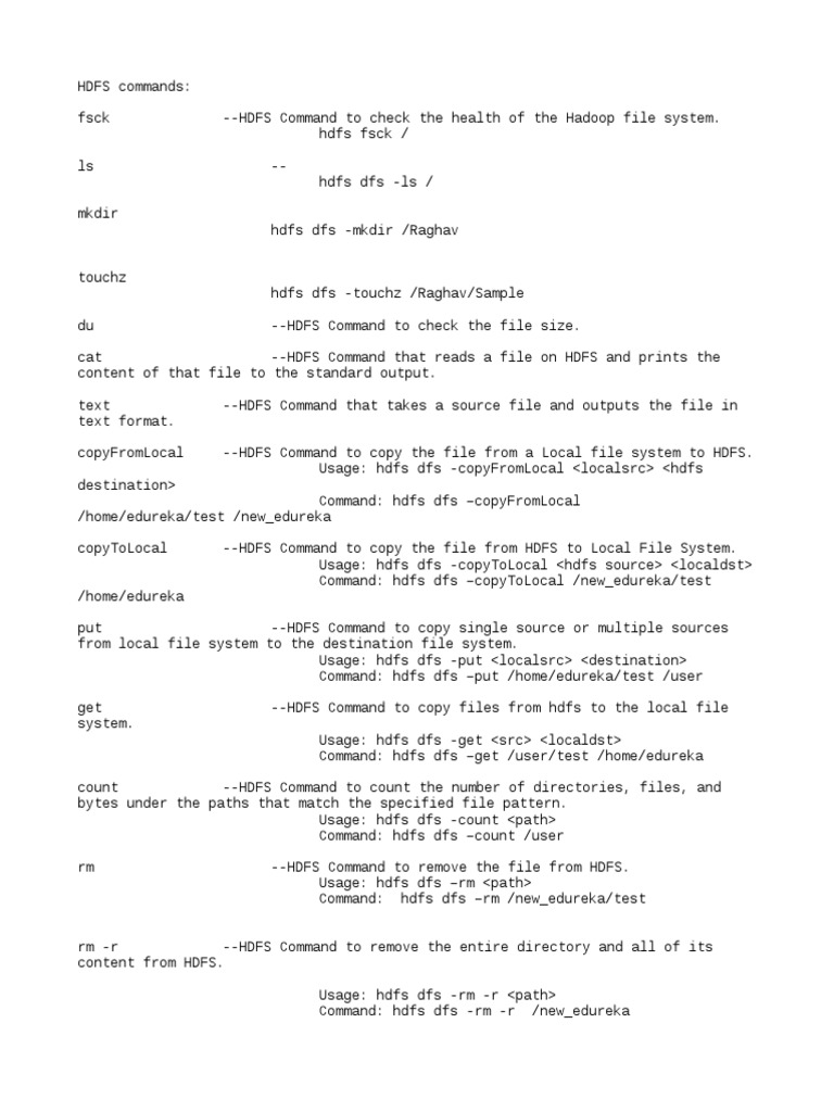HDFS Commands | PDF | Computer File | Apache Hadoop