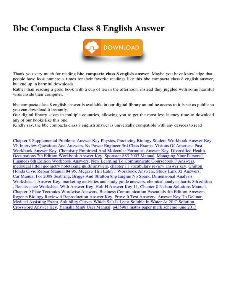 BBC Compacta Class 8 English Answer | PDF