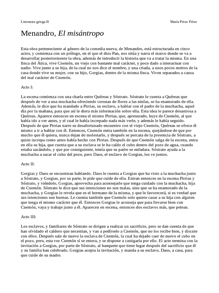 Menandro, El Misántropo | PDF