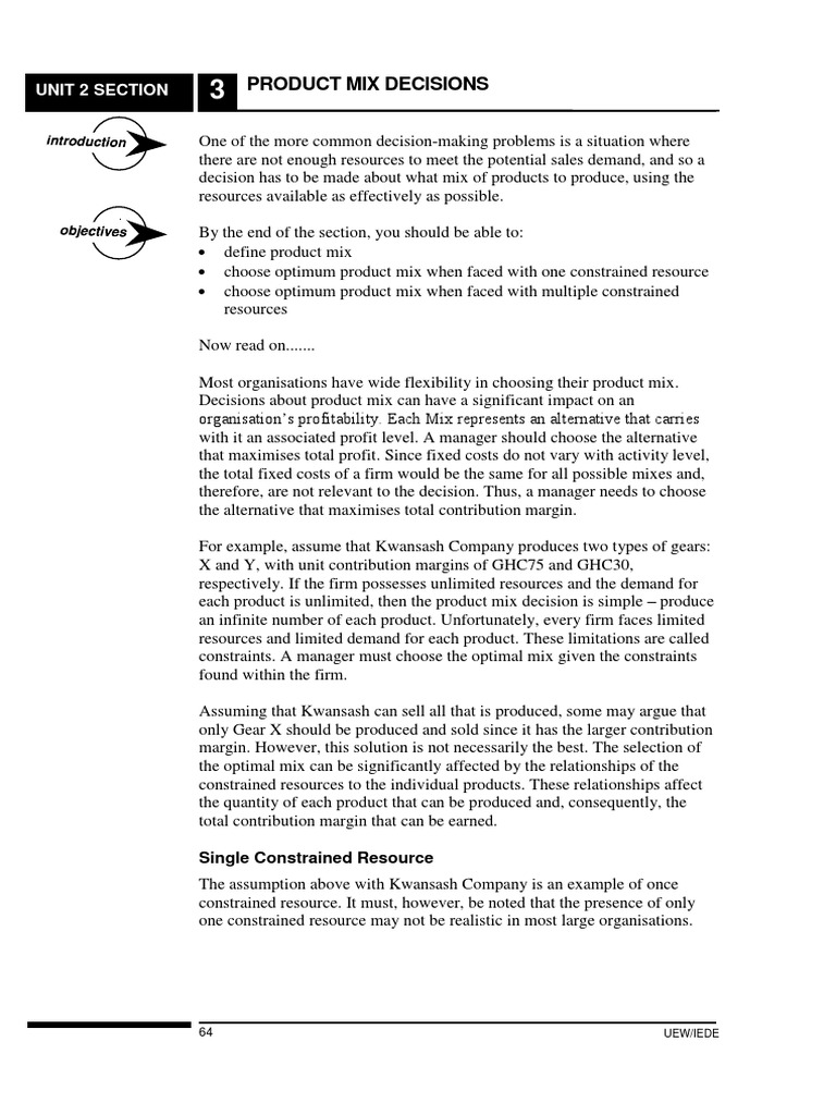 Product Mix Decisions: Unit 2 Section | PDF | Mathematical Optimization ...