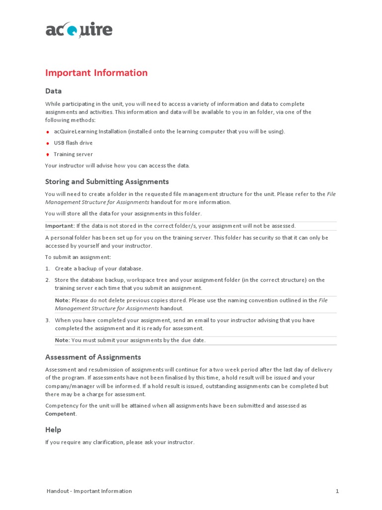 Important Information: Management Structure For Assignments Handout For ...