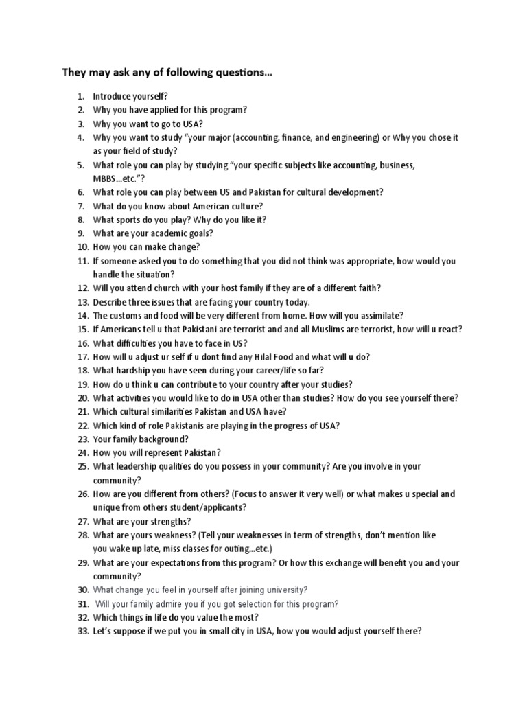 They May Ask Any of Following Questions | PDF | Behavior Modification ...