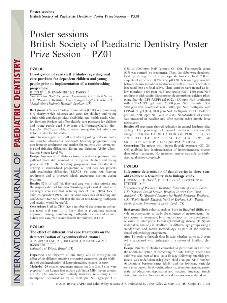 2015-IAPD Glasgow Poster Abstracts PDF | PDF | Human Tooth | Dental Anatomy