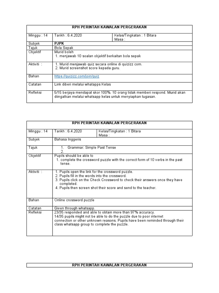 RPH Perintah Kawalan Pergerakan Kelas 1-4 | PDF | Karier & Perkembangan
