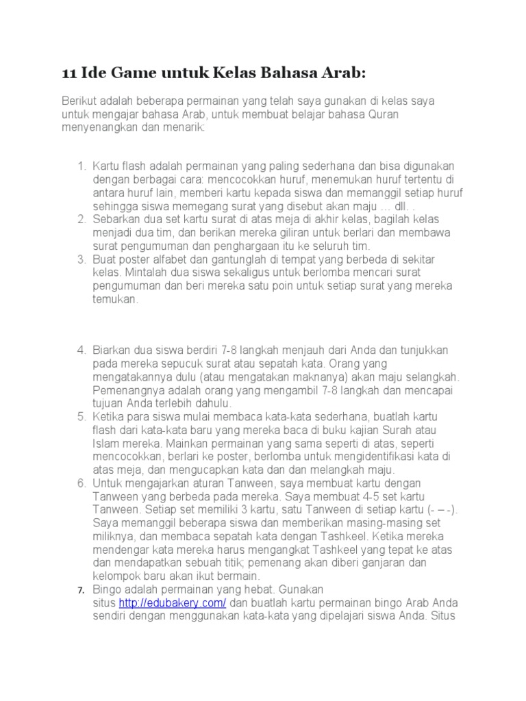 11 Ide Game Untuk Kelas Bahasa Arab | PDF