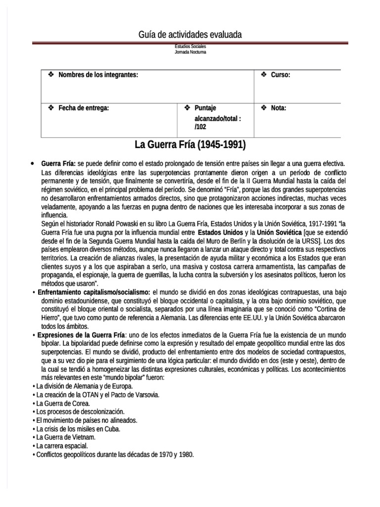Guerra Fria Evaluada | PDF | Guerra Fría | Guerra