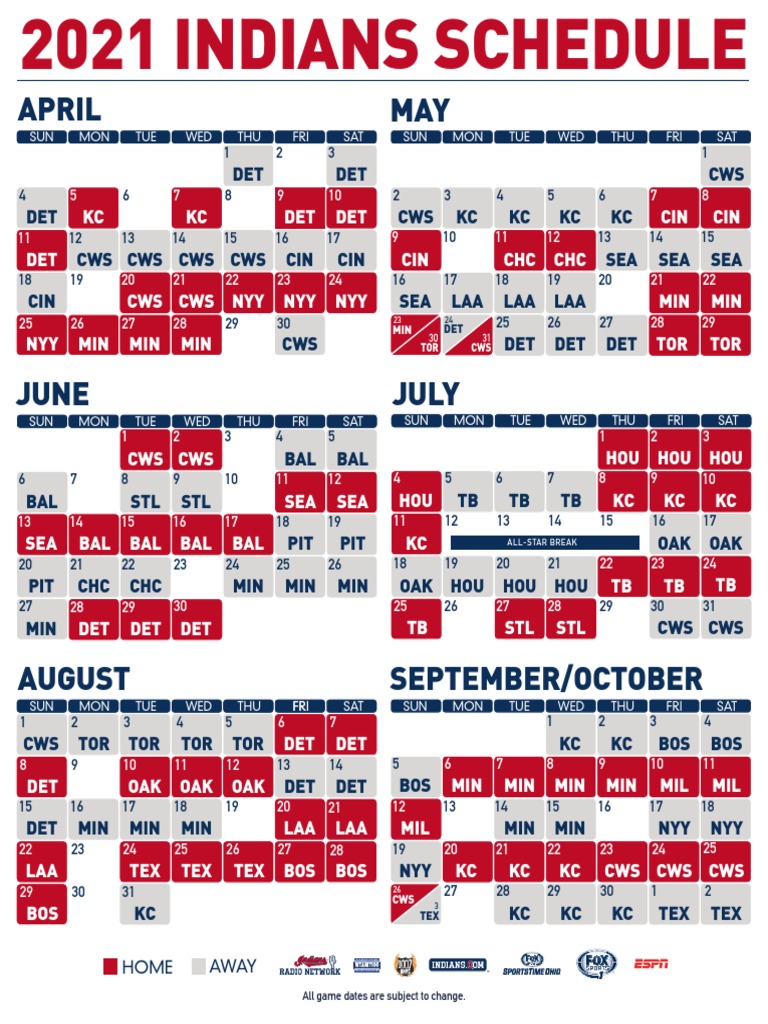 2021 Indians Schedule - Printable | PDF