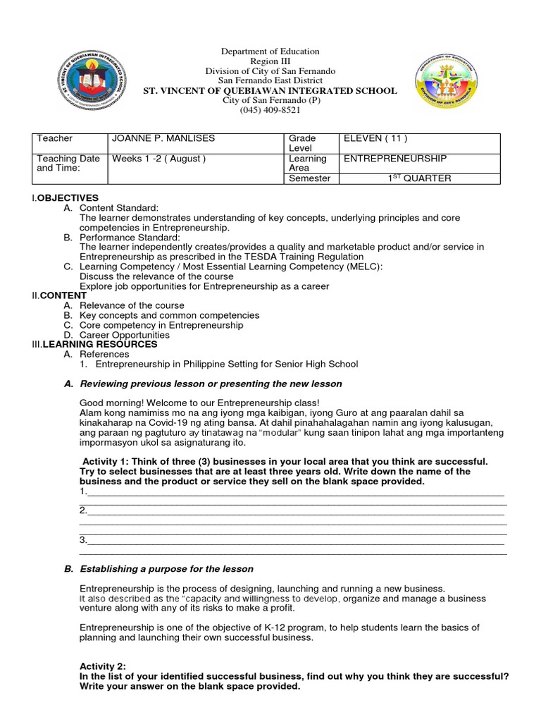 A. Reviewing Previous Lesson or Presenting The New Lesson | PDF ...