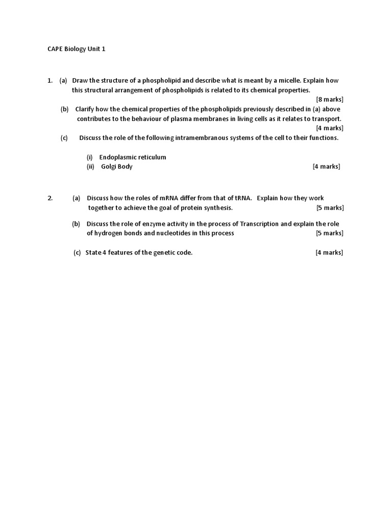 CAPE Biology Unit 1 S2 | PDF