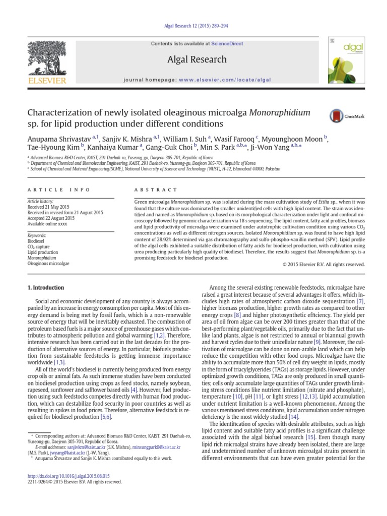 Algal Research Monoraphidium Paper | PDF | Algae Fuel | Biodiesel