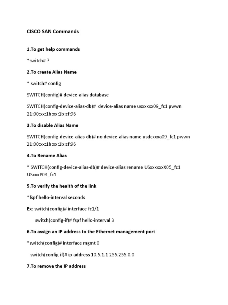 Cisco San Commands 1 To Get Help Commands Pdf Network Switch Command Line Interface