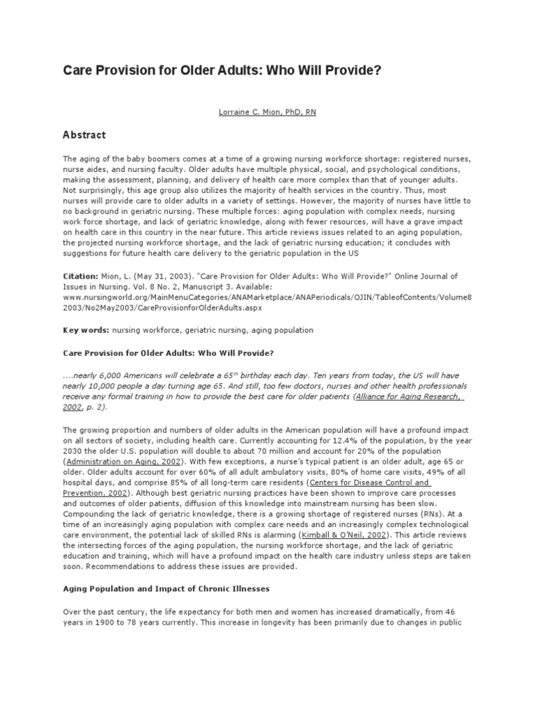 Care Provision For Older Adults | PDF | Chronic Condition | Nursing