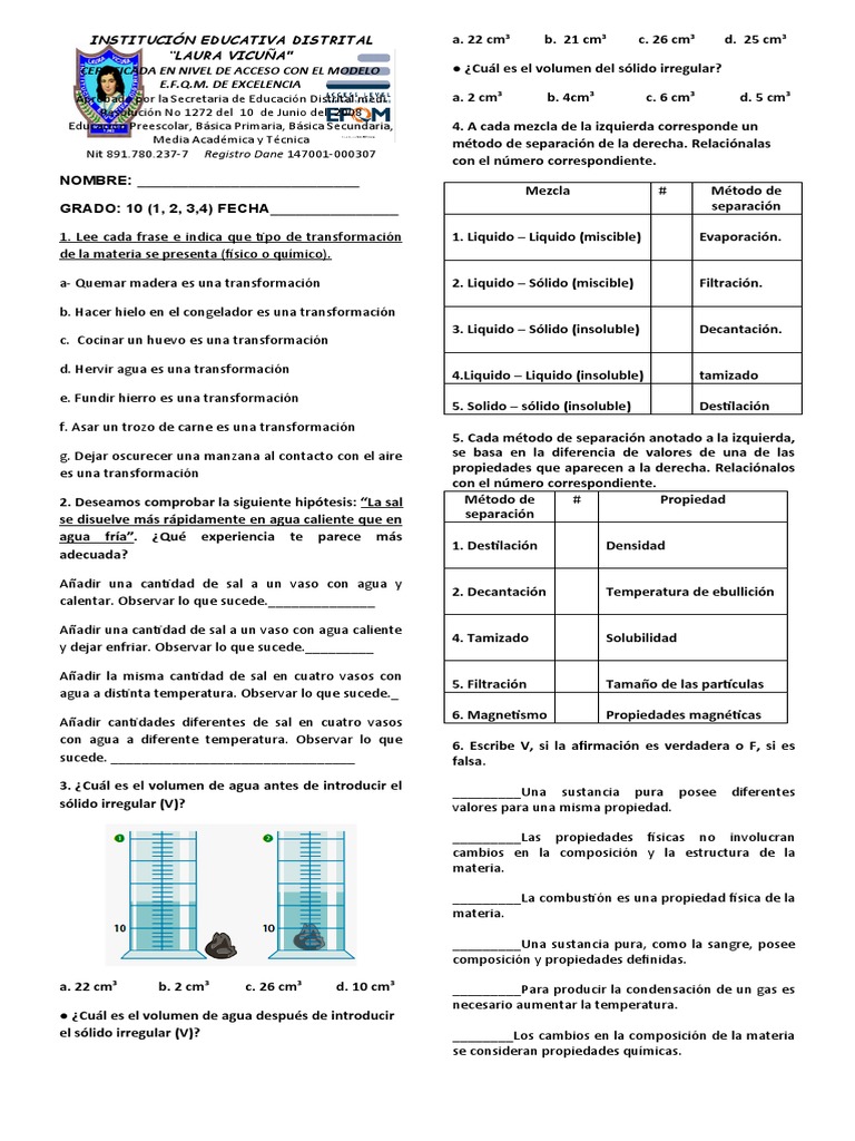 Taller Propiedades de La Materia | PDF | Mezcla | Sustancias químicas