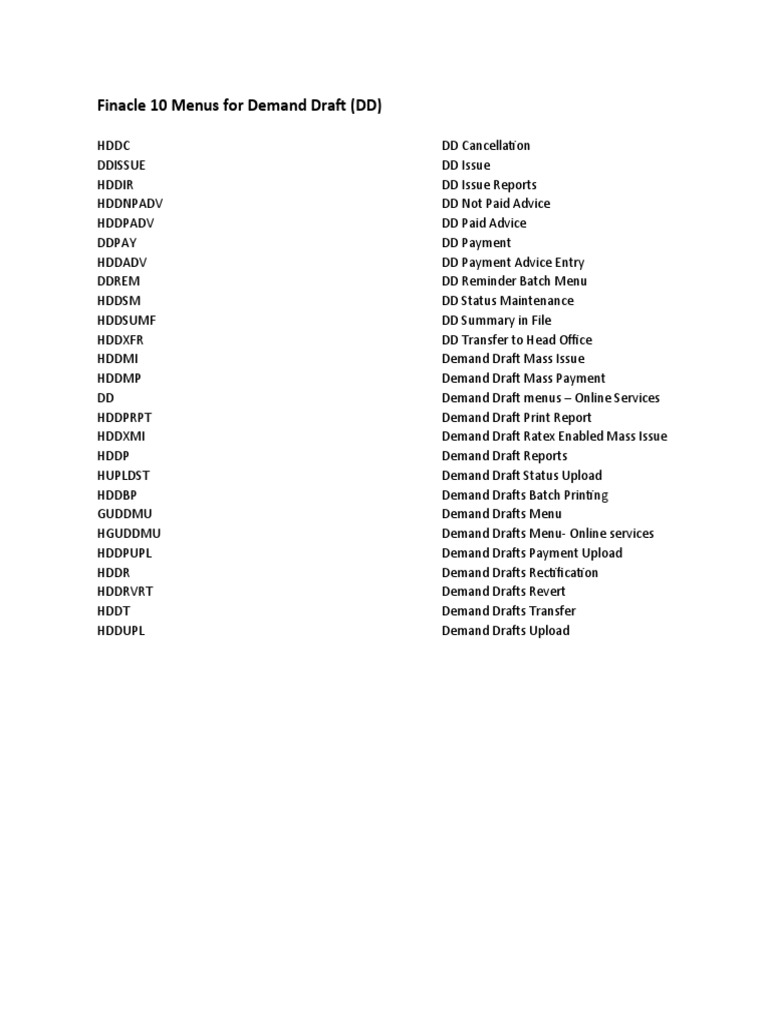 Finacle 10 Menus For Demand Draft | PDF