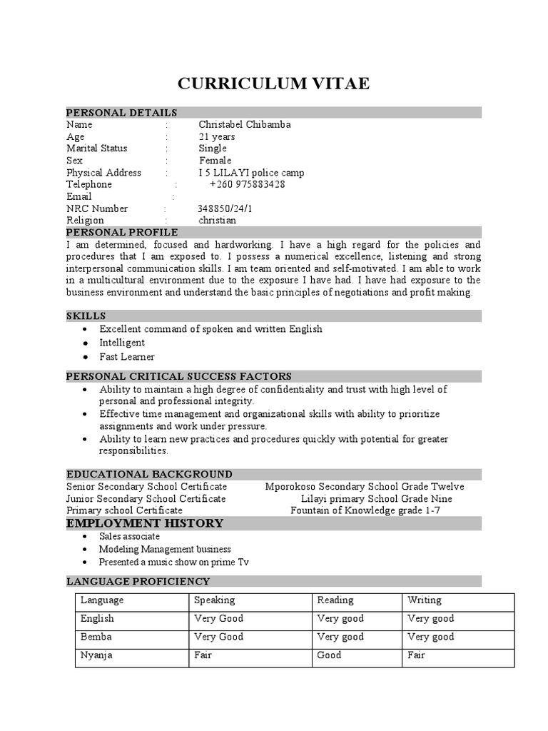 Curriculum Vitae: Personal Details | PDF