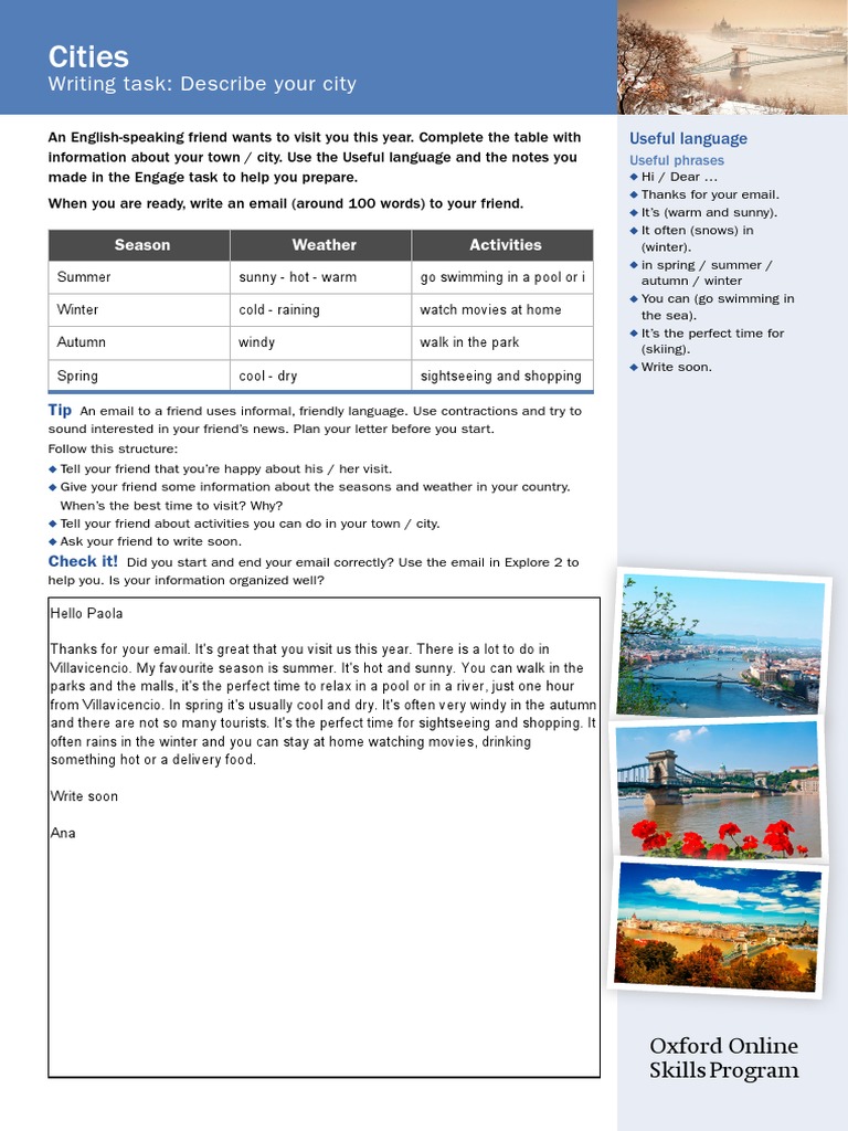 Cities: Writing Task: Describe Your City | PDF | Weather