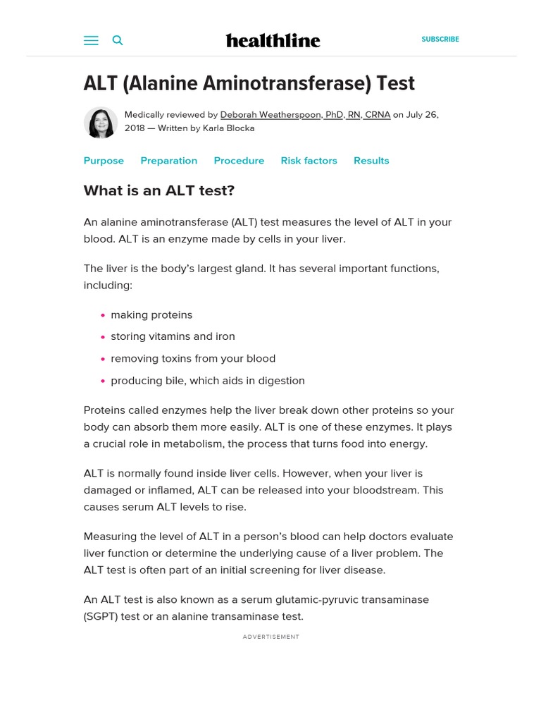 ALT (Alanine Aminotransferase) Test - Purpose, Procedure, and Results ...