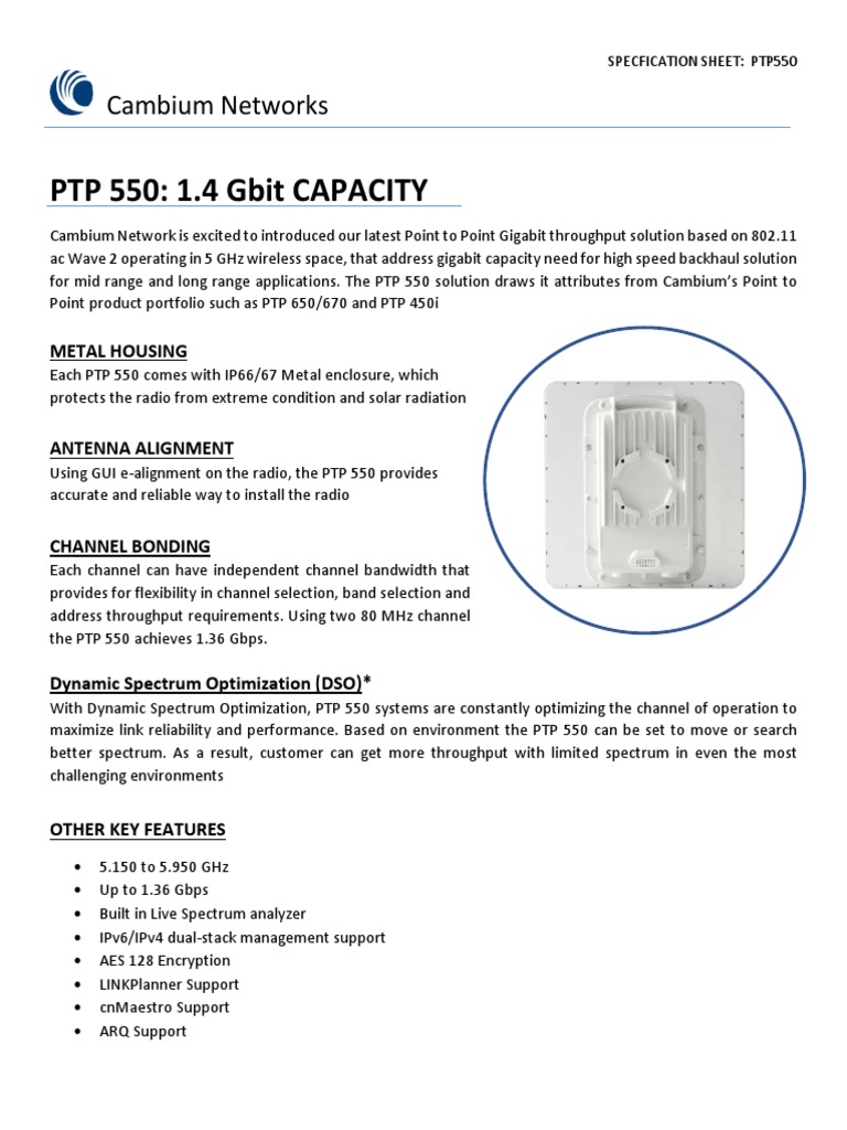 PTP 550: 1.4 Gbit CAPACITY: Cambium Networks | PDF | Radio | I Pv6