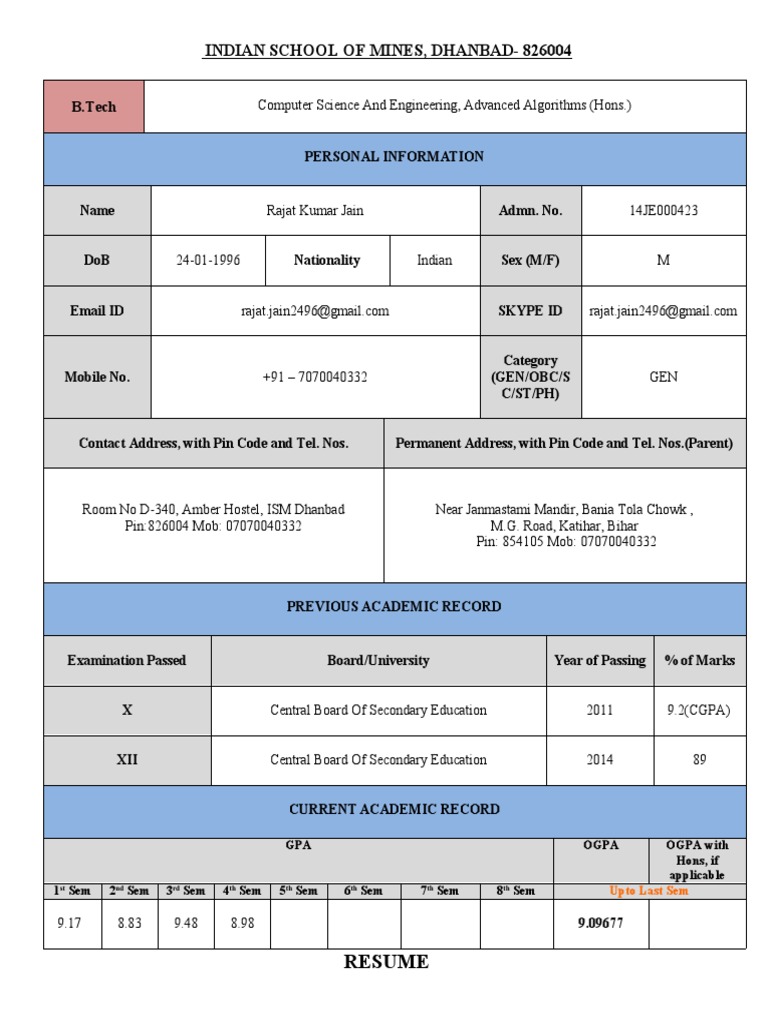 Rajat Jain's CSE Resume - ISM Dhanbad | PDF | Computing | Software