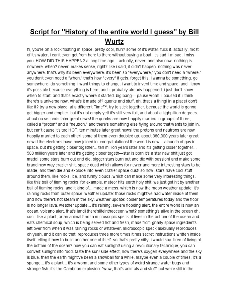 Script For History of The Entire World I Guess by Bill Wurtz | PDF ...
