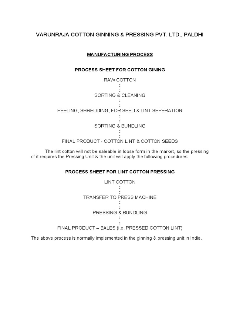 Ginning & Pressing Process | PDF | Cotton | Textiles