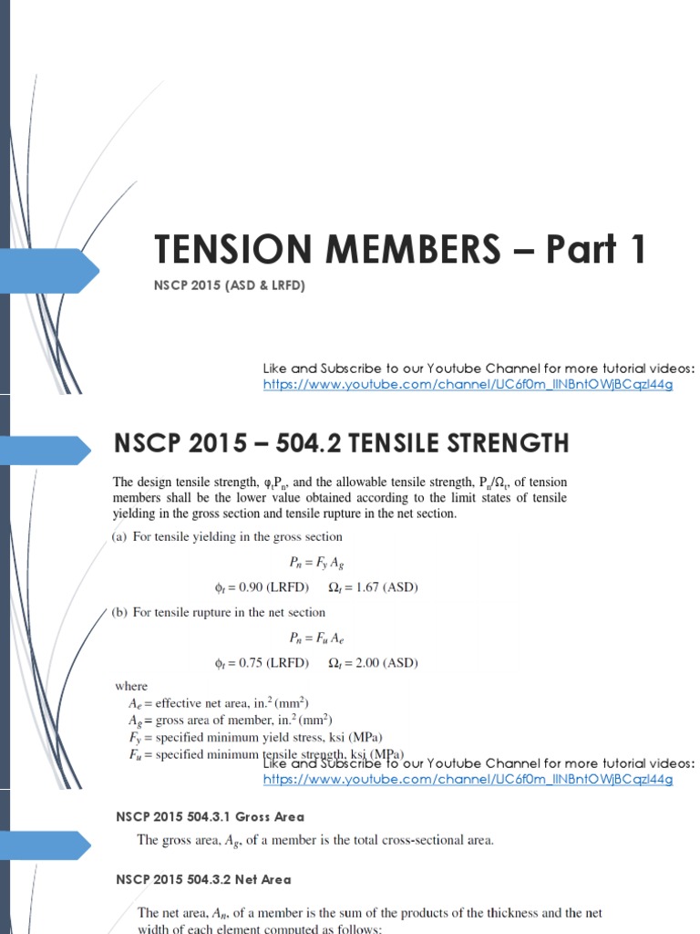 NSCP 2015 (ASD & LRFD) - STEEL DESIGN (Tension Member - Part 1) | PDF | Classical Mechanics ...