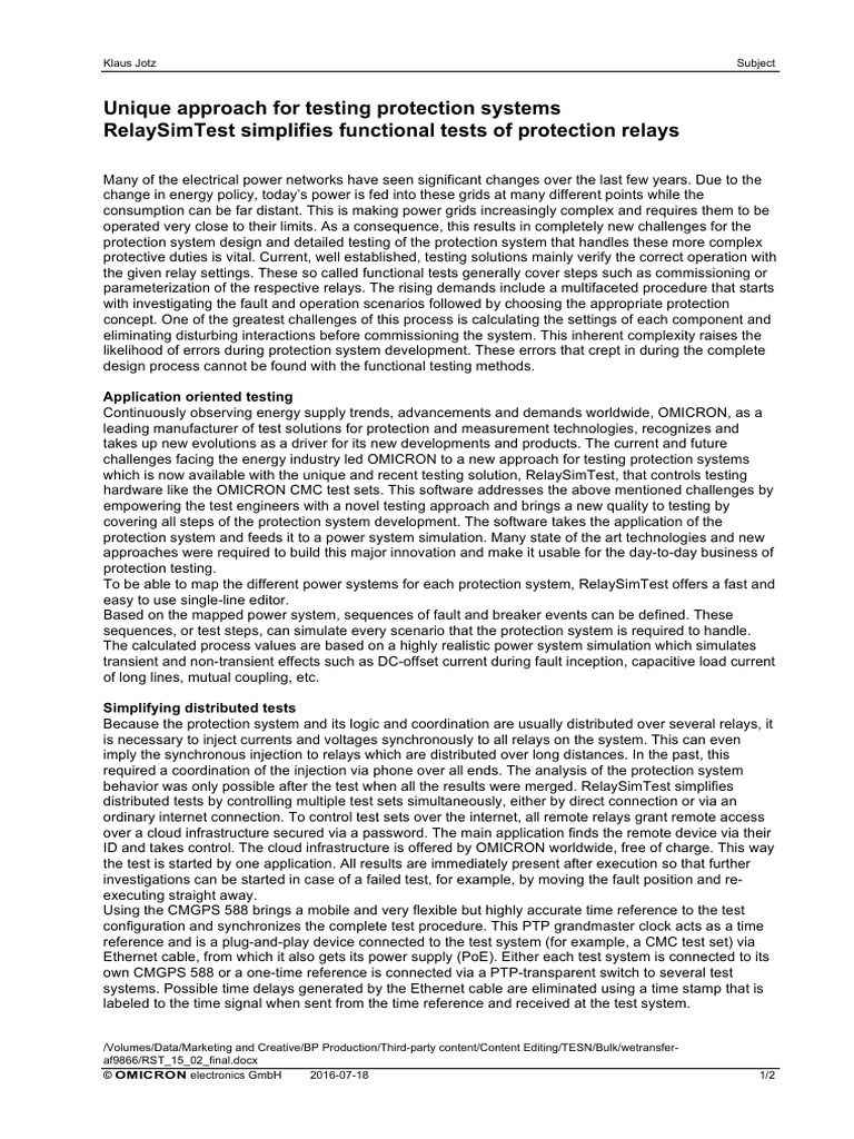 RelaySim Test Simplifies Functional Tests of Protection Relays | PDF ...