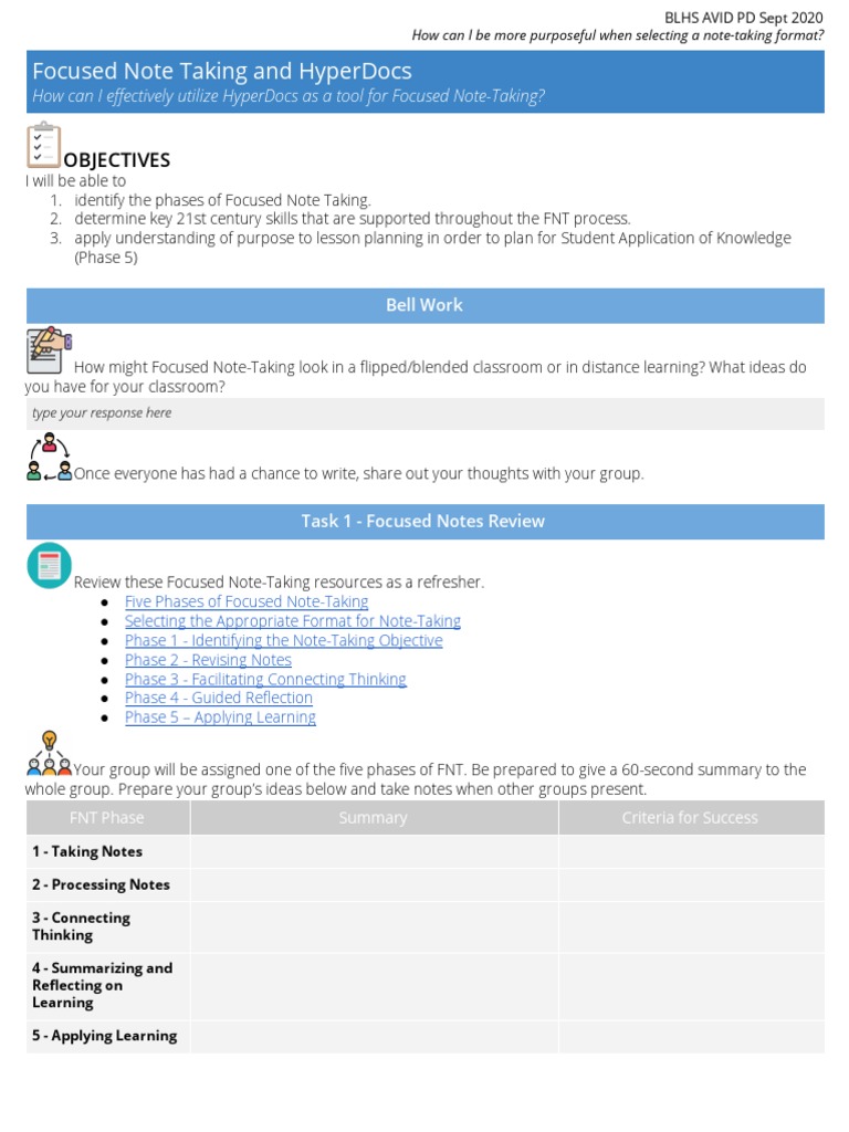 Focused Note-Taking with HyperDocs | PDF | Brainstorming | Classroom