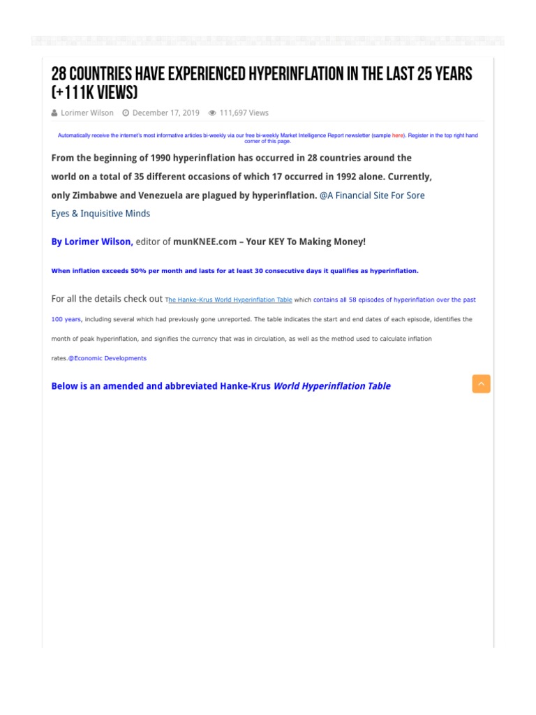 28 Countries Have Experienced Hyperinflation in The Last 25 Years ...