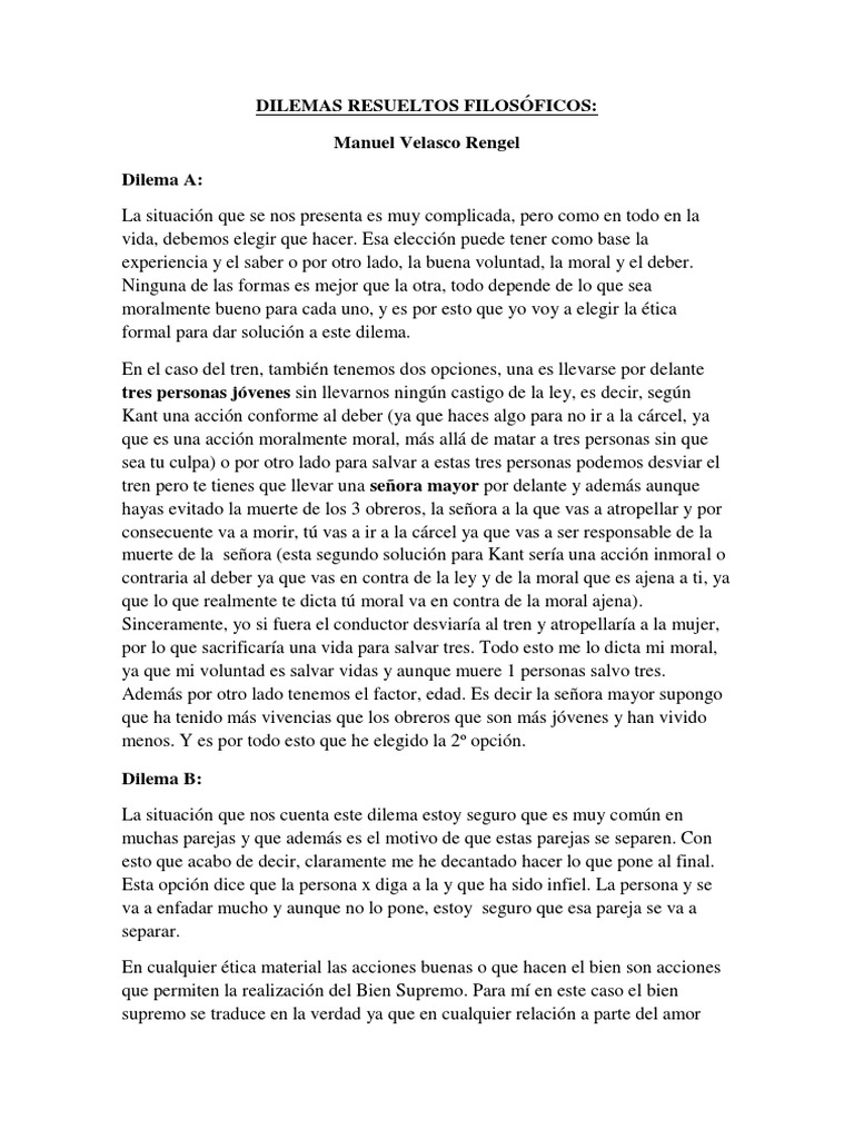 DILEMAS RESUELTOS FILOSÓFICOS - Manu PDF | PDF | Moralidad | Verdad