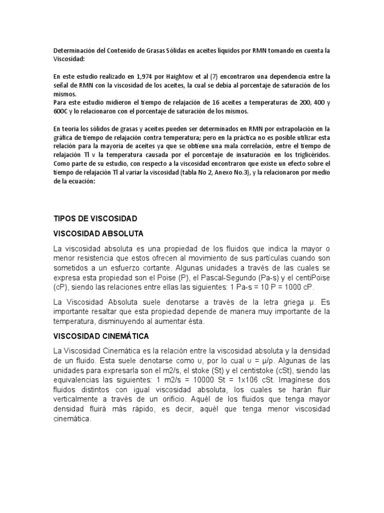 Grasas Sólidas en Aceites Líquidos Por RMN Tomando en Cuenta La ...