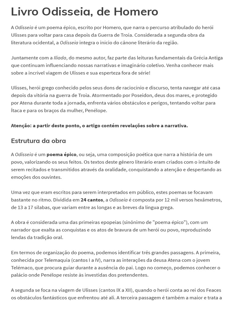 Odisseia, de Homero - Análise Detalhada, Interpretação e Resumo ...