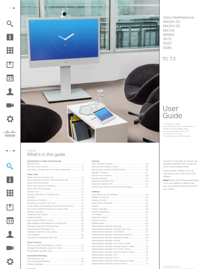 Cisco TelePresence MX200 G2, MX300 G2, MX700 and MX800 (TC7.3) User Guide | PDF | Computer ...