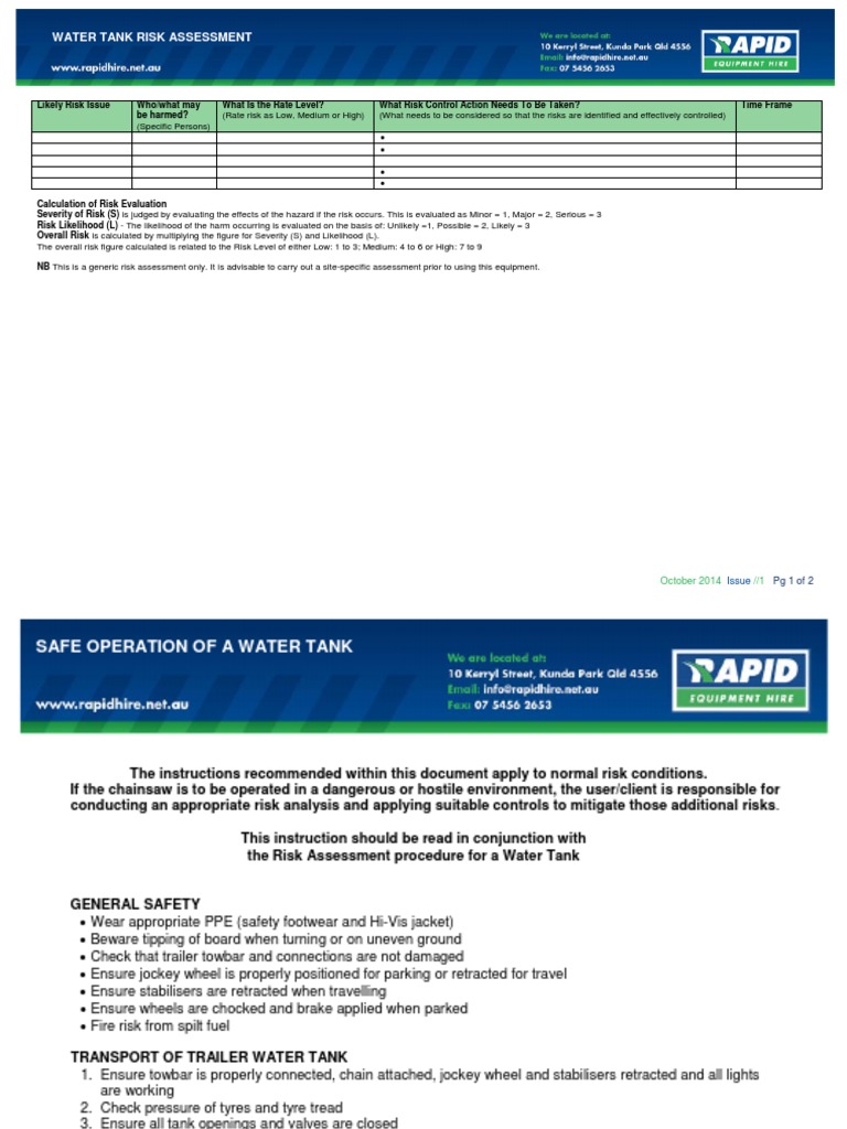 Water Tank Risk Assessment Guidelines | PDF | Risk Assessment | Risk