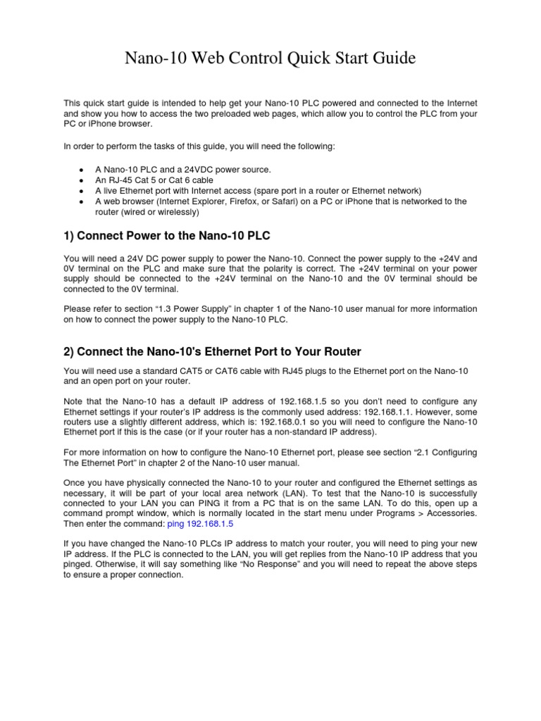 Nano-10 PLC Web Control Setup Guide | PDF | Technology & Engineering