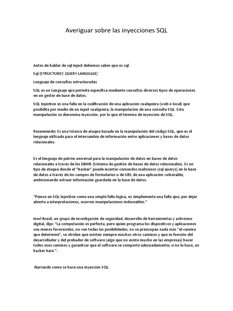 Averiguar Sobre Las Inyecciones SQL | PDF | SQL | Bases de datos