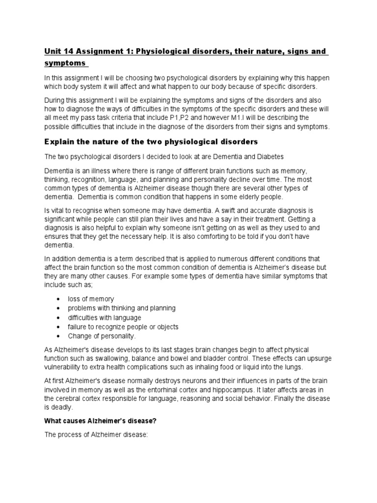 Assignment 1 Unit 14 Resub. | PDF | Dementia | Alzheimer's Disease